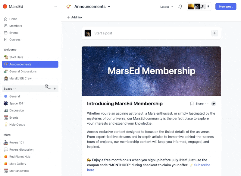Organize spaces and space groups in the sidebar | Circle Knowledge Base