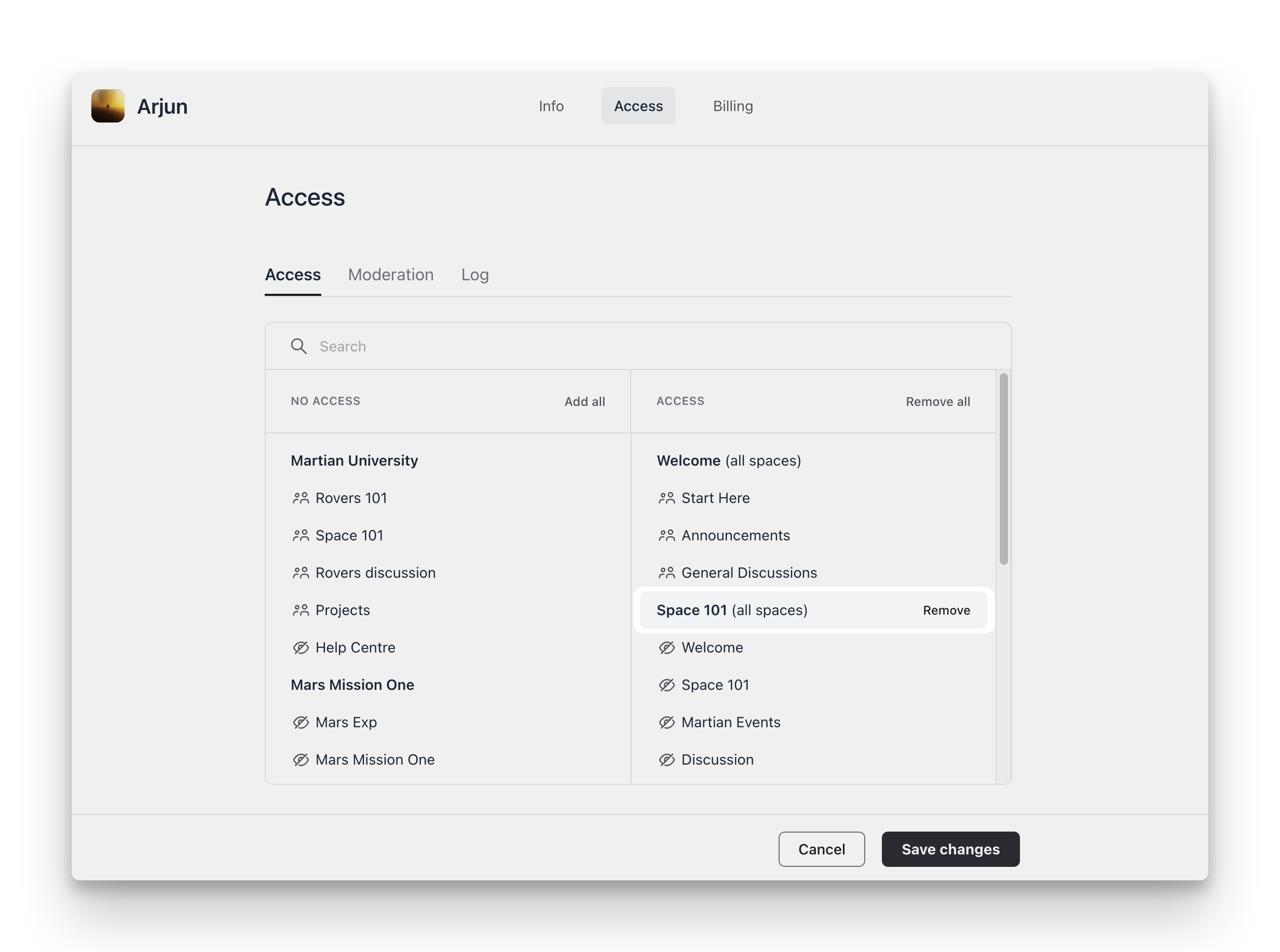Removing members from spaces and space groups | Circle Knowledge Base