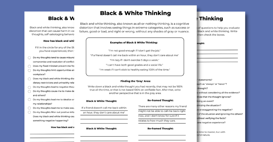 Black & White Thinking Worksheet | Mentally Fit Pro