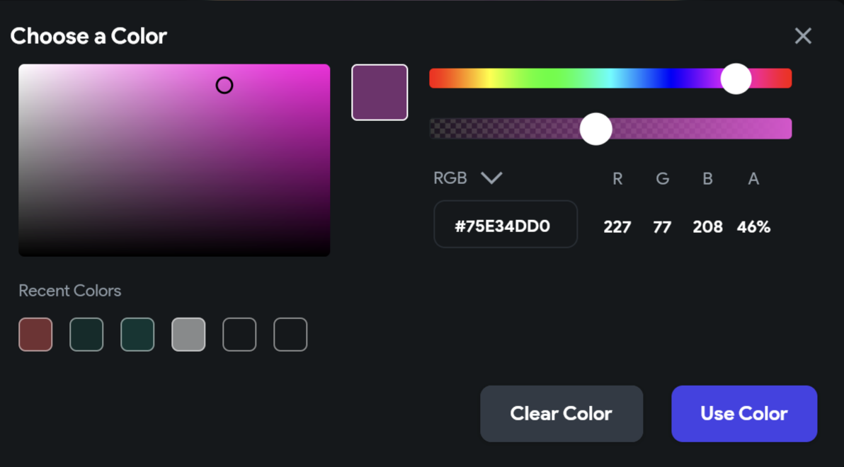 When selecting value of Color variable, it should also be possible to ...