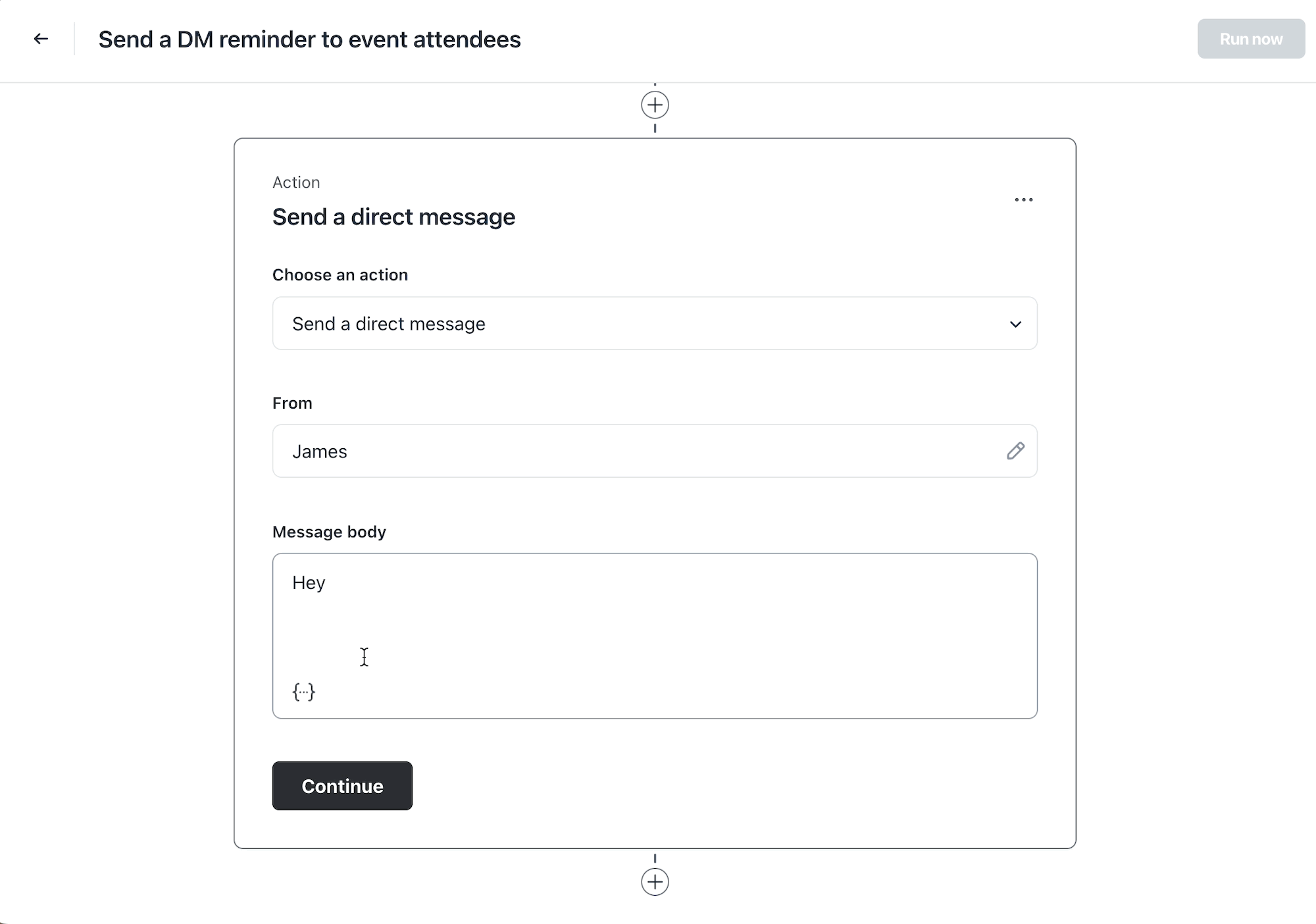 Add dynamic variables to direct message action | Circle Knowledge Base