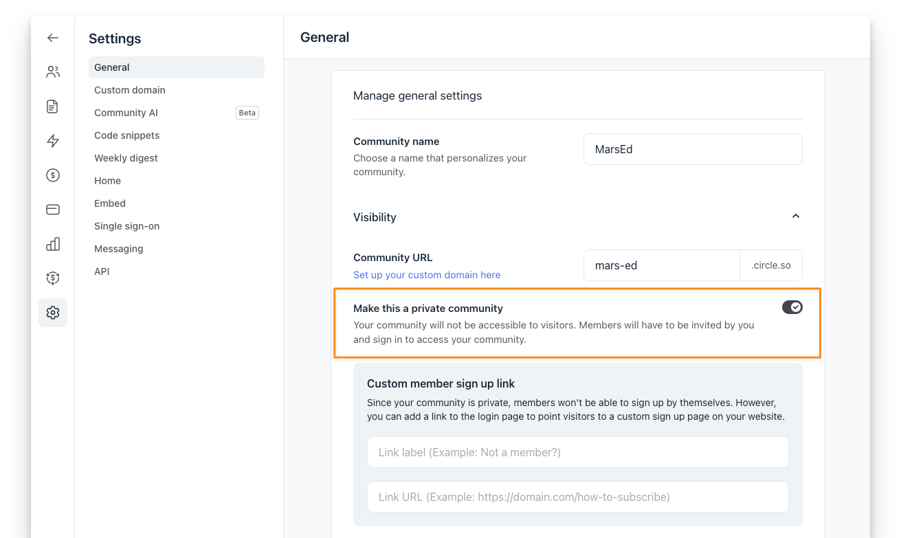 Set up a private community | Circle Knowledge Base