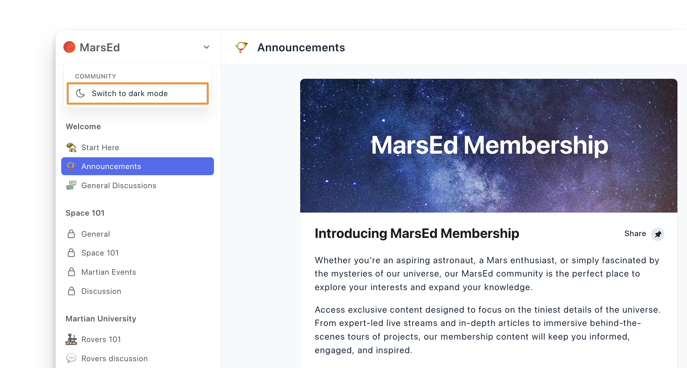 Switch community appearance between light and dark mode | Circle ...